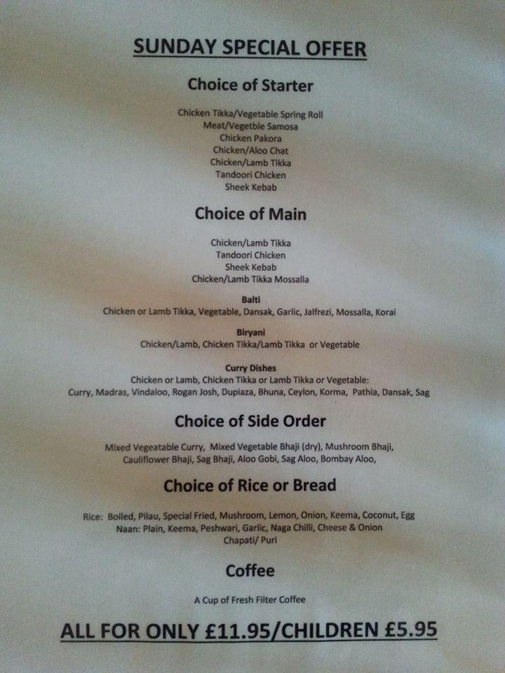 Menu at Bengal Bar & Restaurant, Stanford-le-Hope