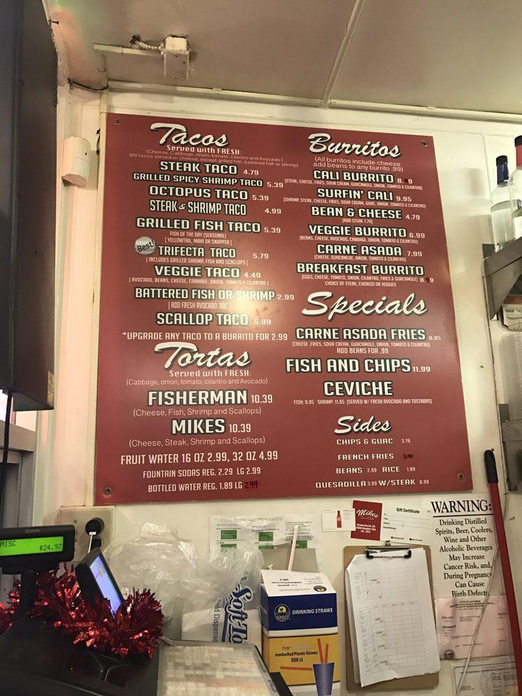 Menu at Mike's Taco Club, San Diego