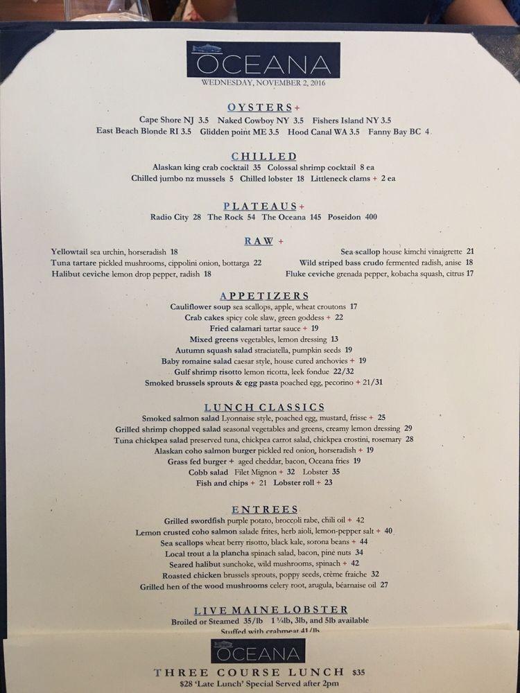 Menu at Oceana restaurant, West New York, 120 W 49th St