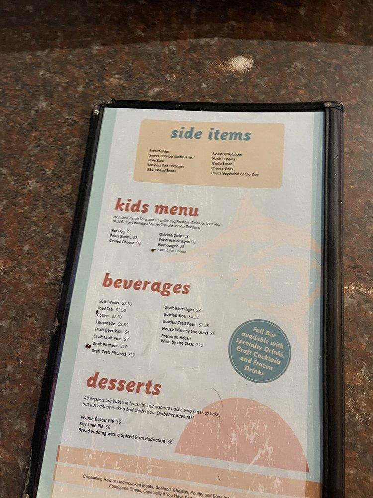 Menu at Sandbar, Panama City Beach