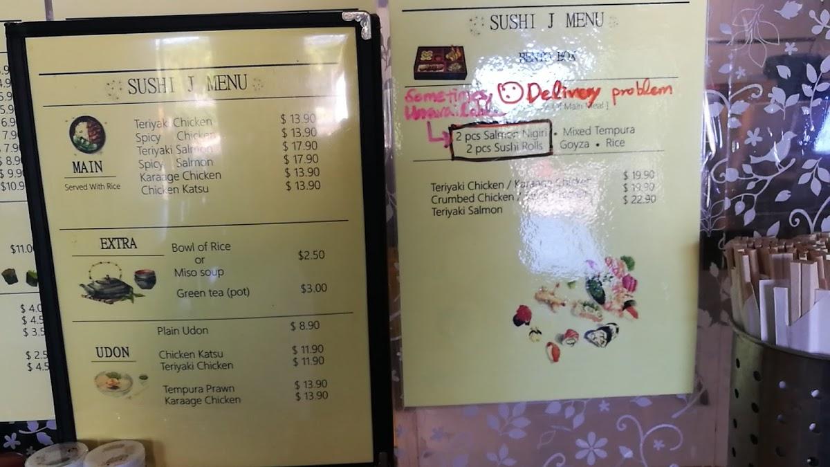 Menu at Sushi J restaurant, Yorkeys Knob