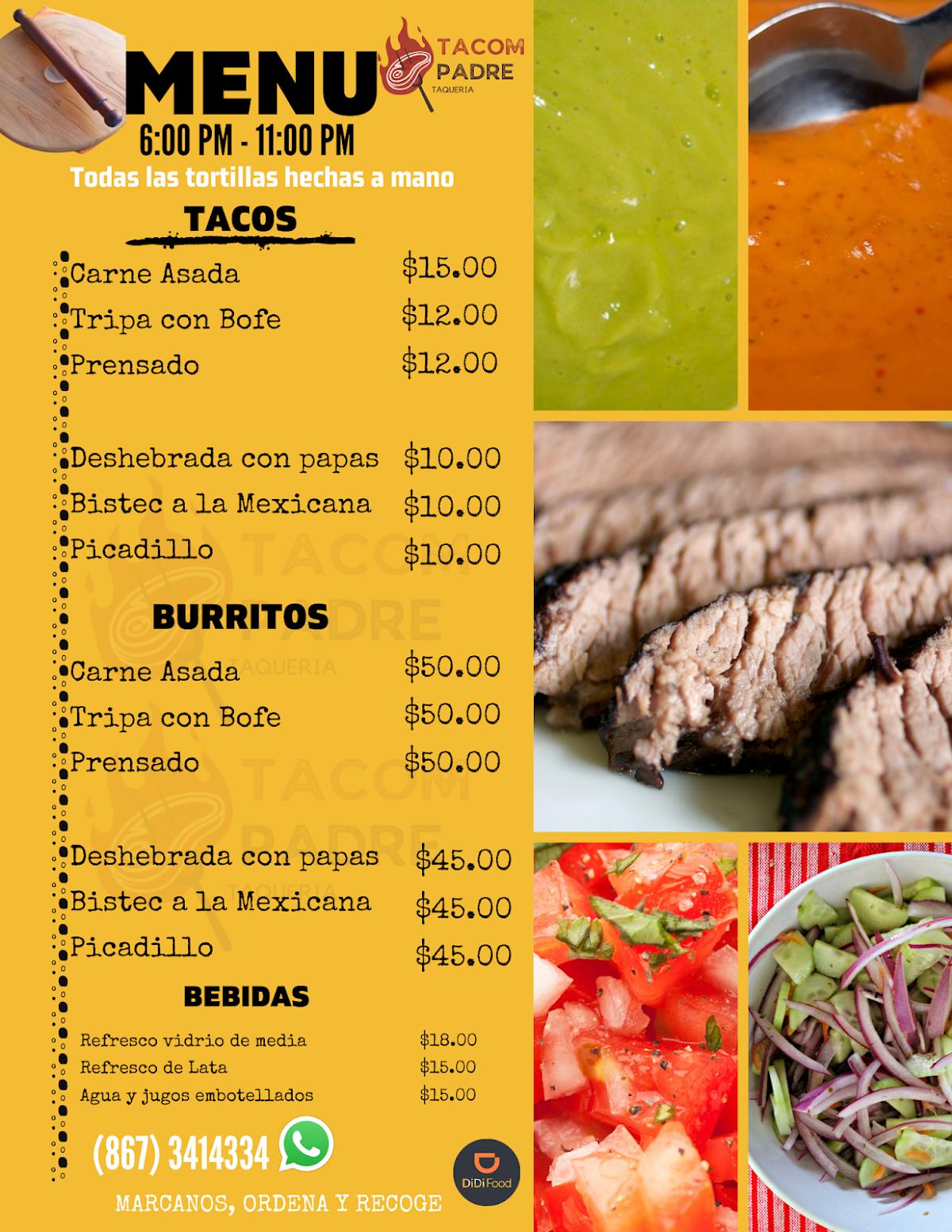 Menu at Adrianas Taquerías restaurant, Nuevo Laredo