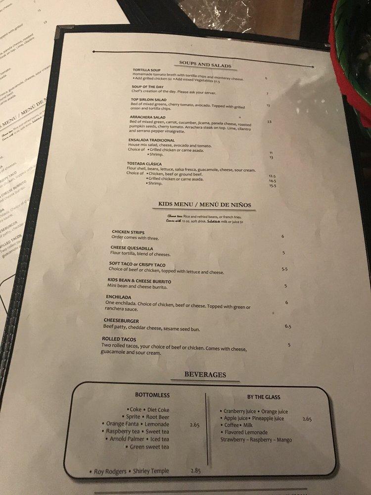Carta del restaurante Casa Estrella, Fallbrook