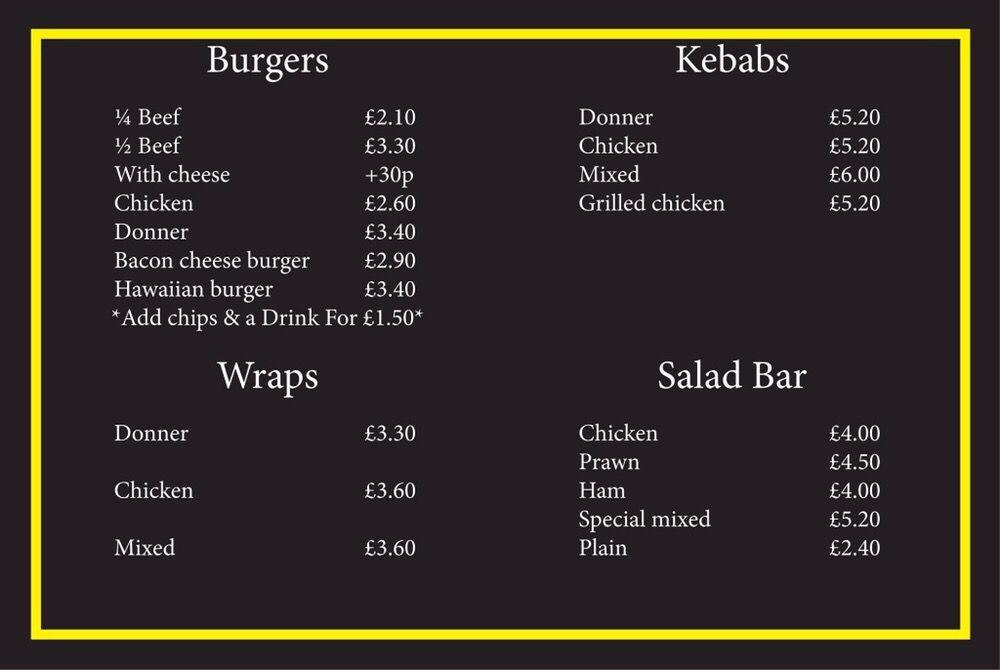 Menu at Gold Star Chippy restaurant, Liverpool