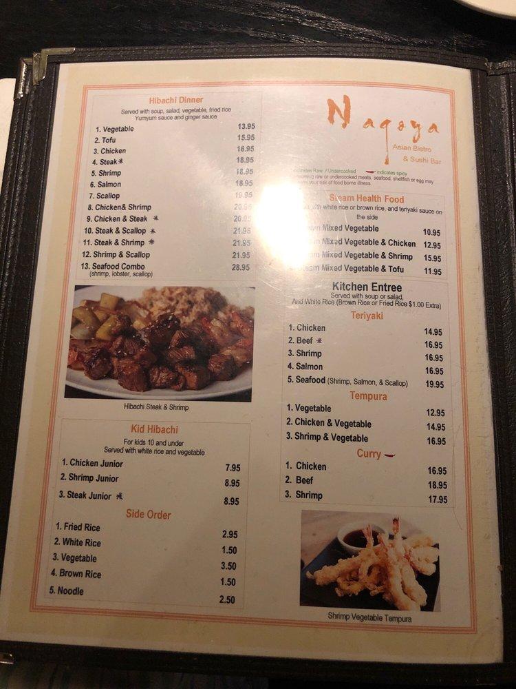 Menu at Nagoya Asian Bistro restaurant, Prince Frederick