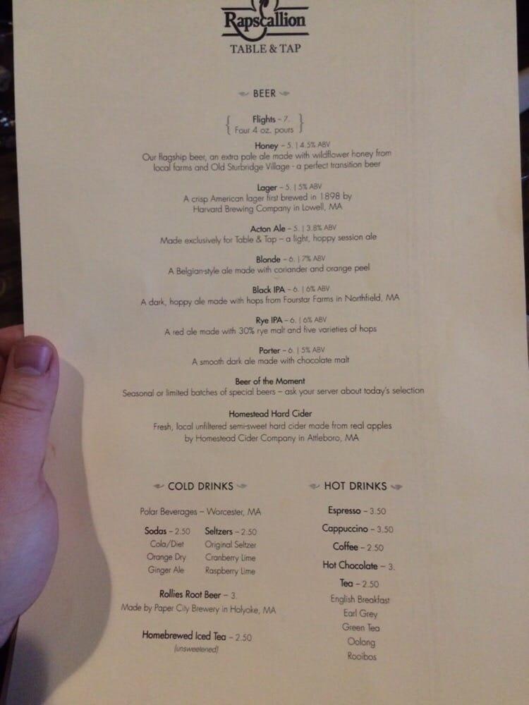 Menu at Rapscallion Table & Tap restaurant, Acton