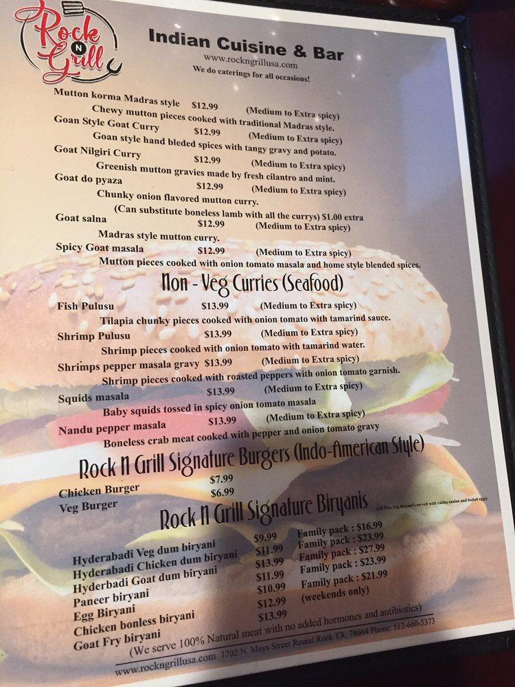 Menu at Rock 'N' Grill Authentic Indian Cuisine & Bar, Round Rock