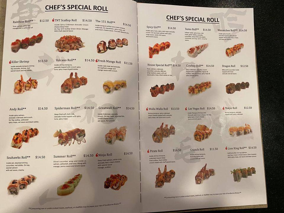 Menu at Sumo Japanese Steakhouse & Sushi Restaurant, Wenatchee
