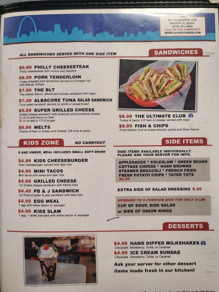 Menu at Diner Inc cafe, Sauget