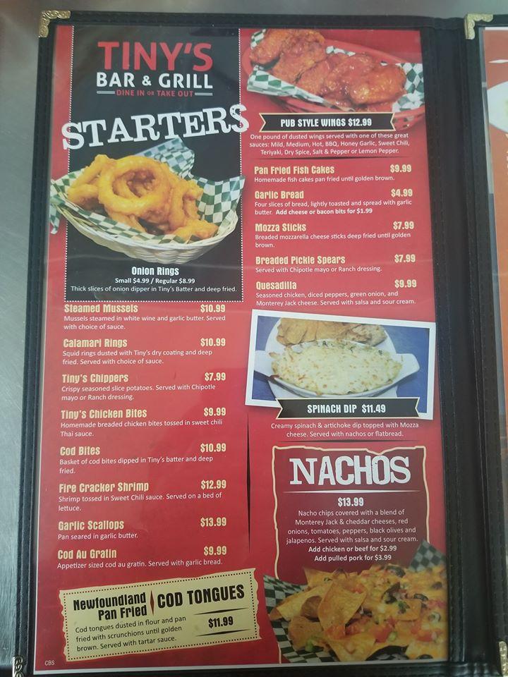 Menu at Tiny's Bar and Grill, Conception Bay South