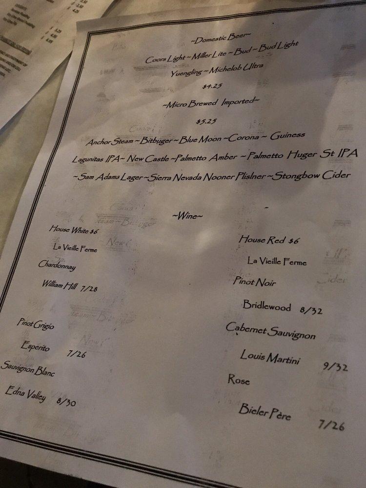 Menu at Wreck of the Richard & Charlene restaurant, Mount Pleasant