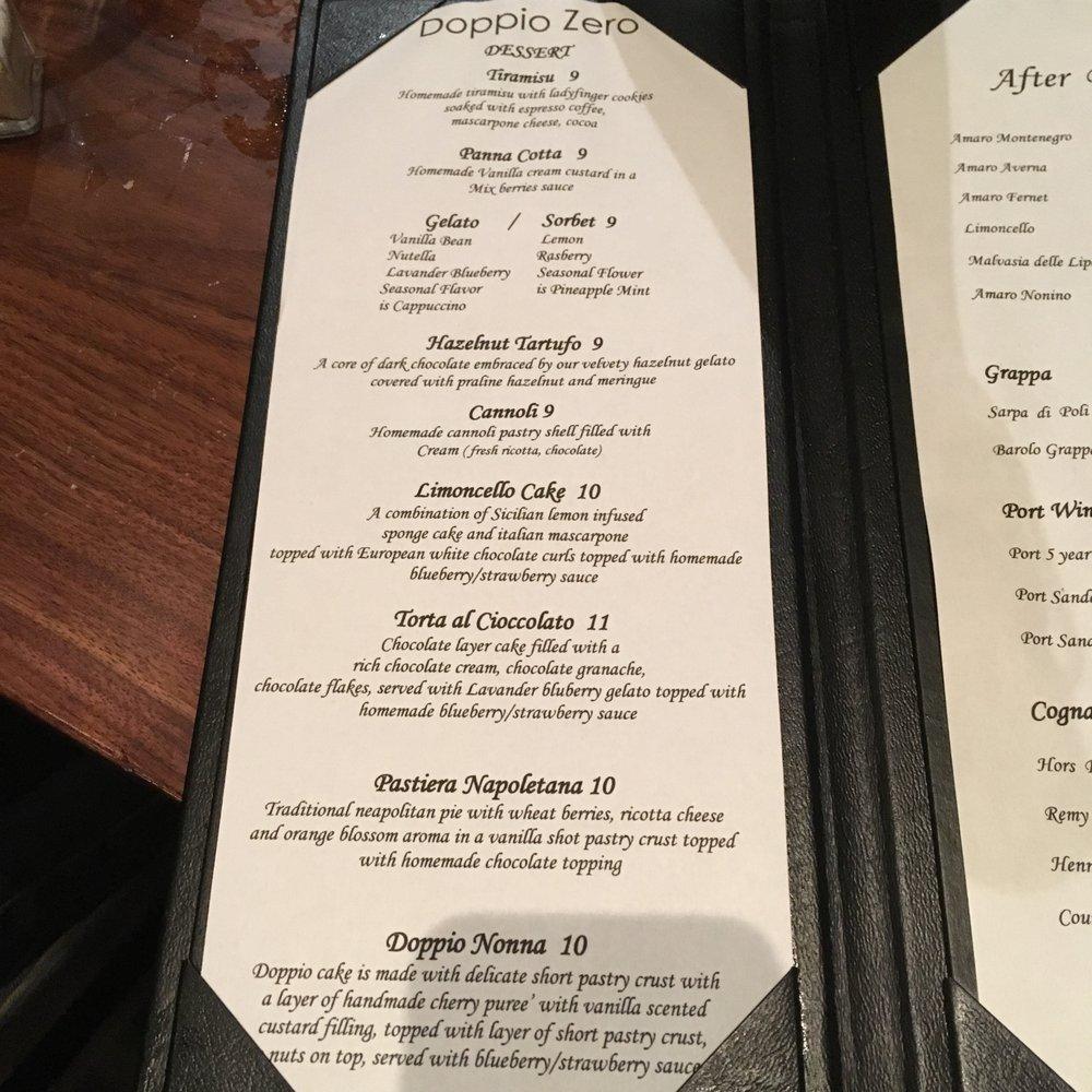 Menu at Doppio Zero San Francisco pizzeria, San Francisco