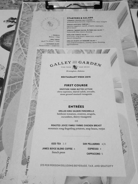 Menu at Galley & Garden restaurant, Birmingham