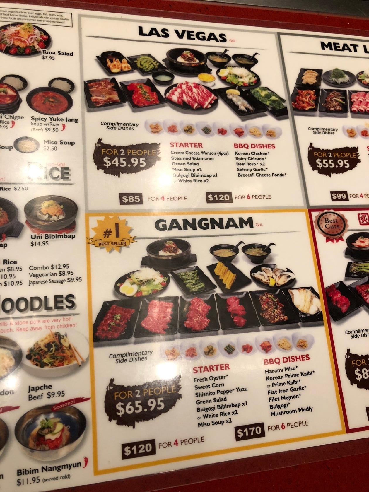 Menu at Gangnam Asian BBQ Dining, Las Vegas