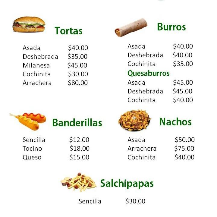 Menu at Hot Dog's BAJA SUR restaurant, La Paz