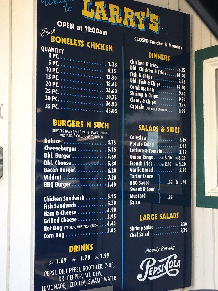 Menu at Larry's Drive In fast food, East Wenatchee