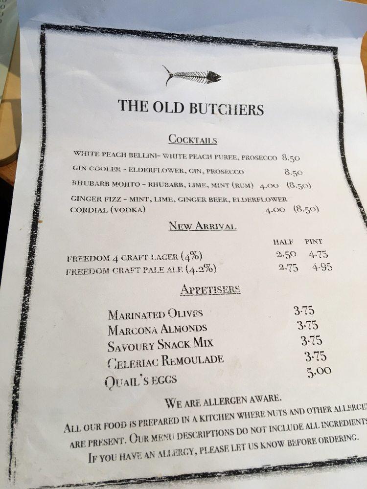 Menu at The Old Butchers restaurant, Bourton-on-the-Water