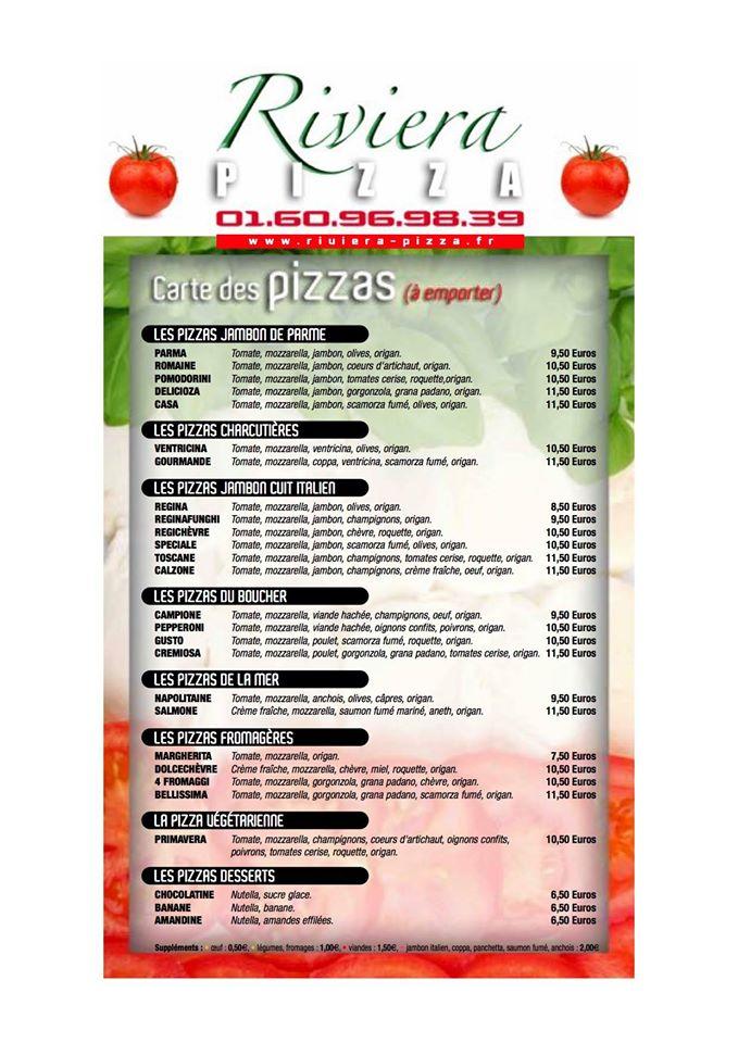 Menu at Riviera Pizza pizzeria, Moret-Loing-et-Orvanne