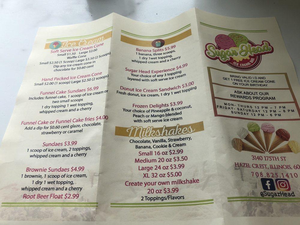 Carta del postres Sugar Head, Hazel Crest