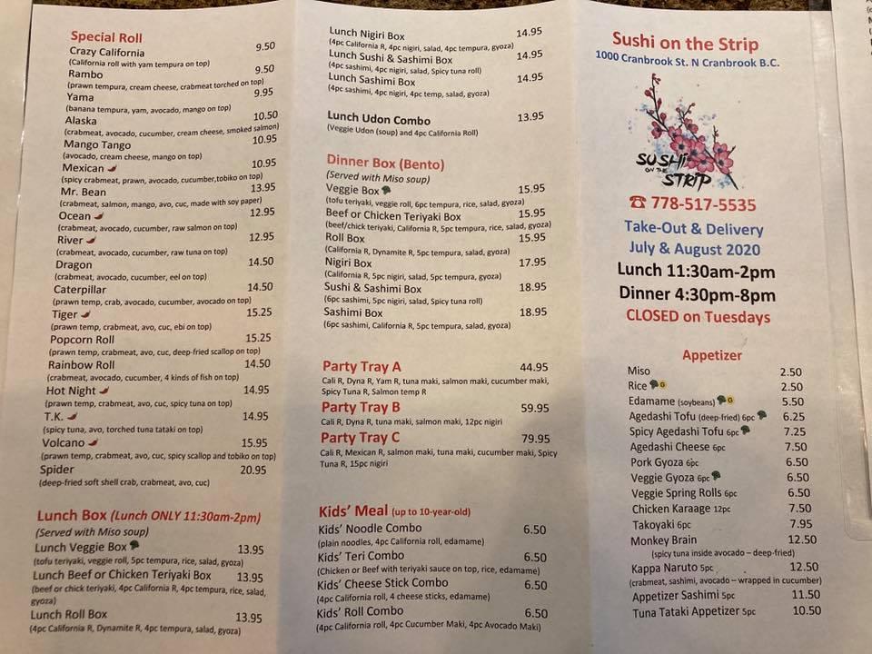 Menu at Sushi on the Strip Cranbrook restaurant, Cranbrook