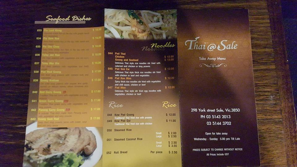 Menu at Thai @Sale restaurant, Sale