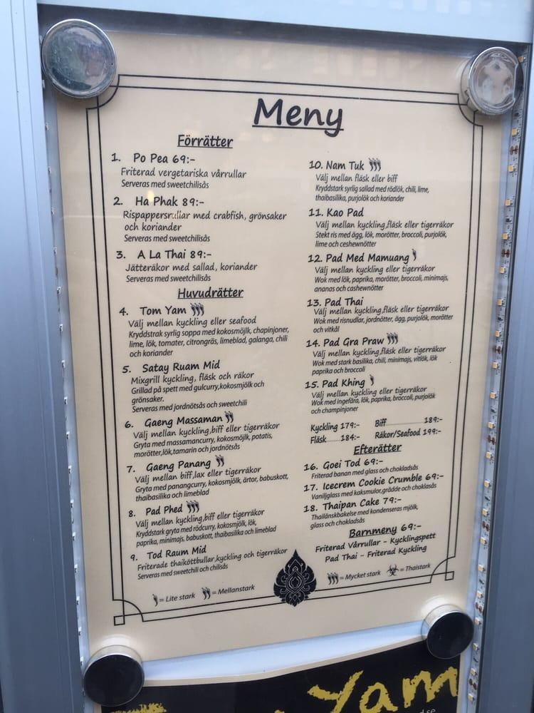Menu at Tom Yam pub & bar, Karlstad
