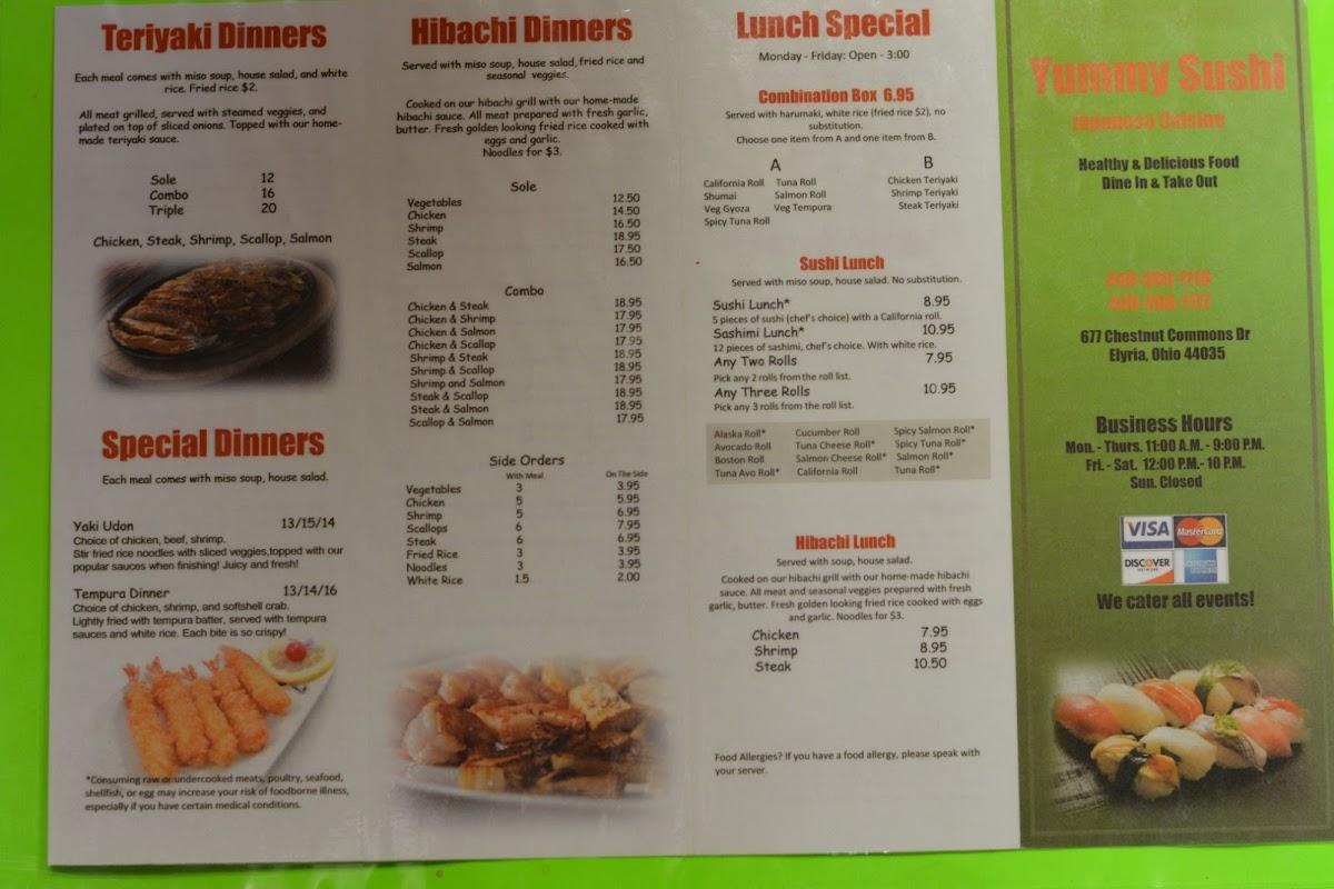 Menu at Yummy Sushi restaurant, Elyria