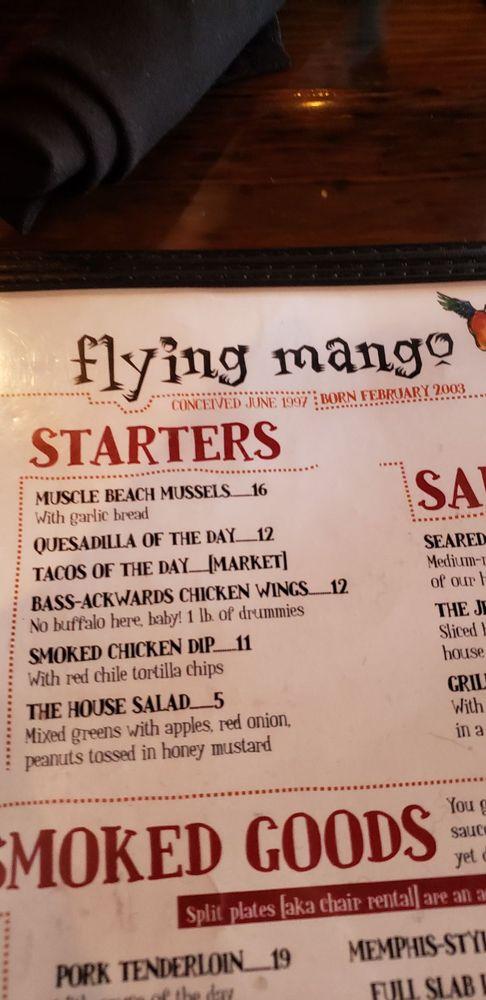 Menu at Flying Mango BBQ, Des Moines