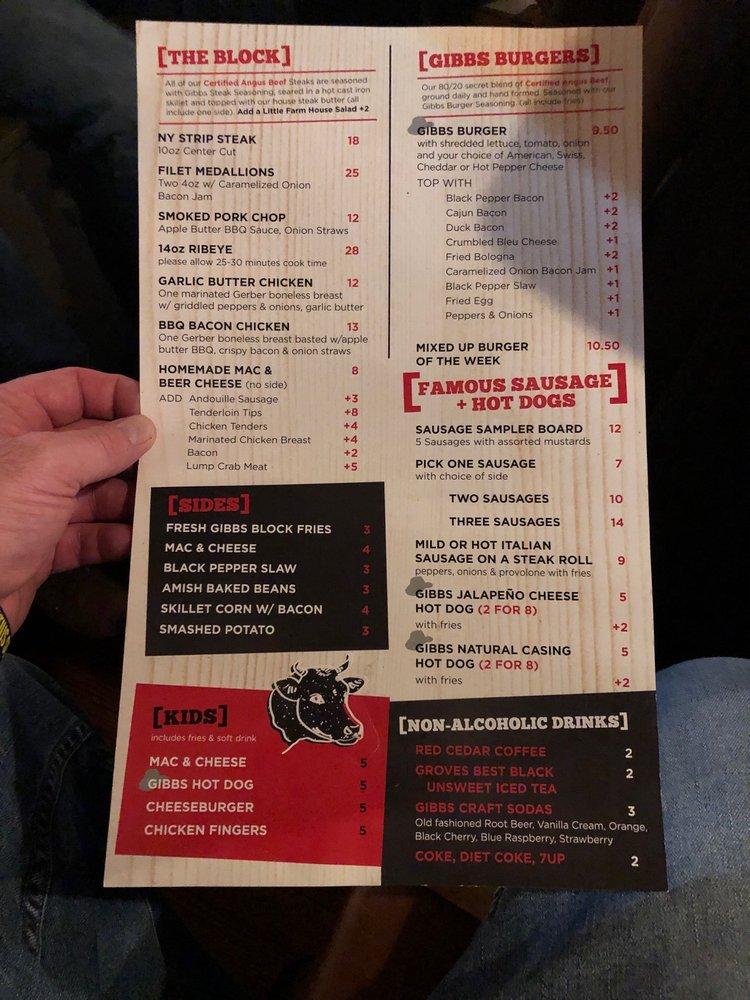 Menu at Gibbs Butcher and Brews restaurant, Olmsted Falls