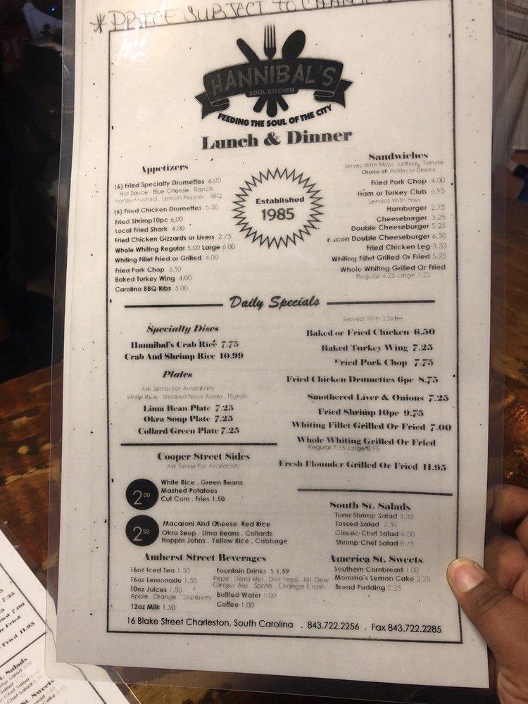 Menu at Hannibal's Kitchen BBQ, Charleston