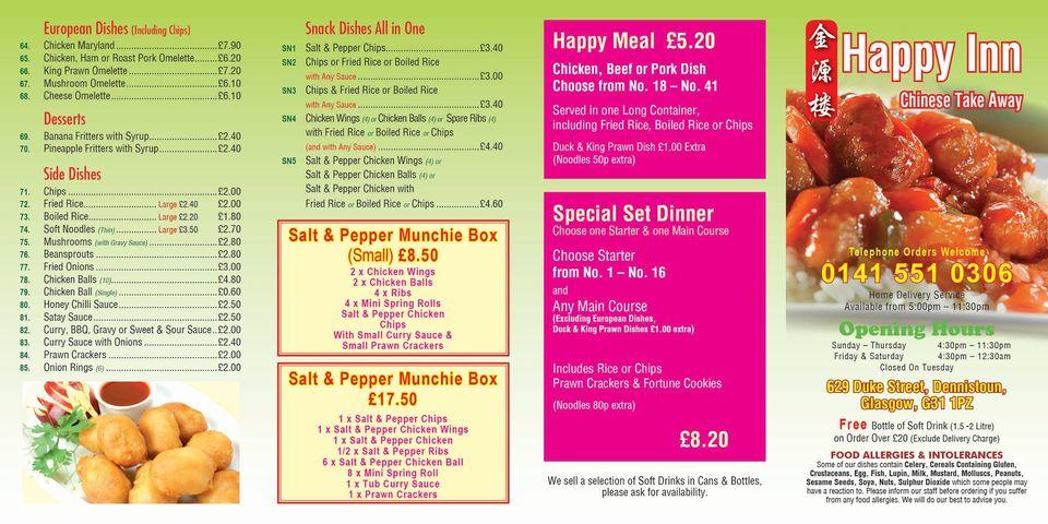 Menu at Happy Inn fast food, Glasgow