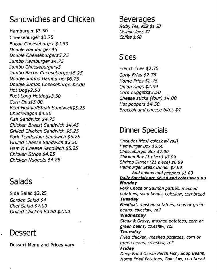 Menu at Your Place Restaurant, Scuddy, KY-15