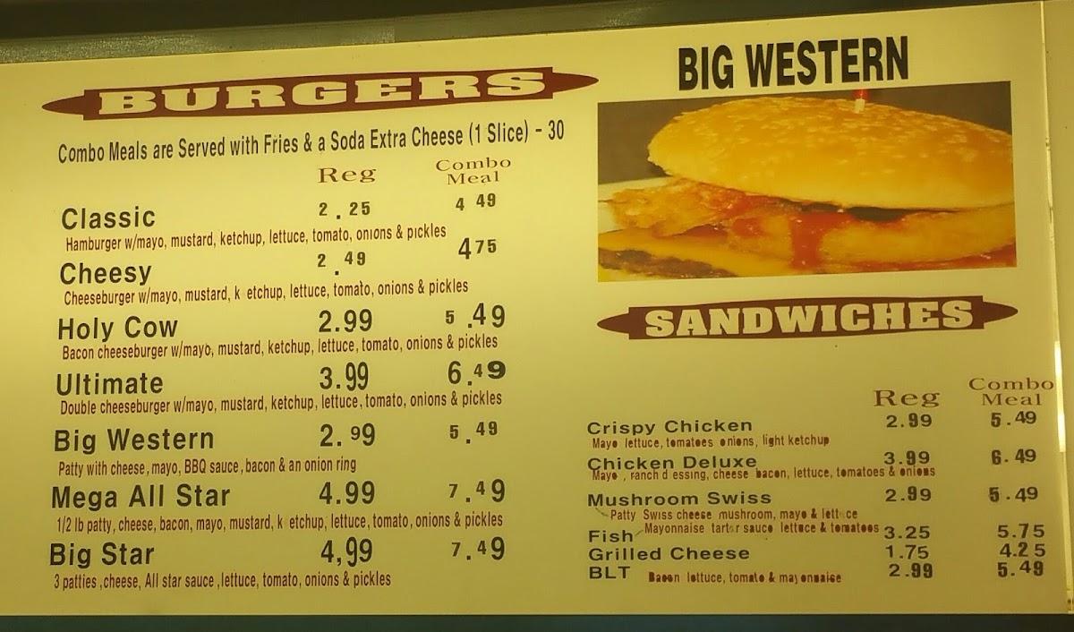 Menu at Allstar Burgers restaurant, Tacoma
