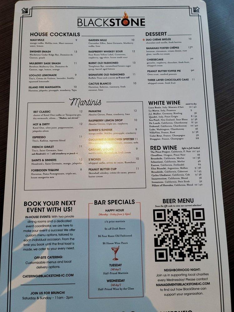 Menu at BlackStone restaurant, Iowa City, 503 Westbury Dr #1