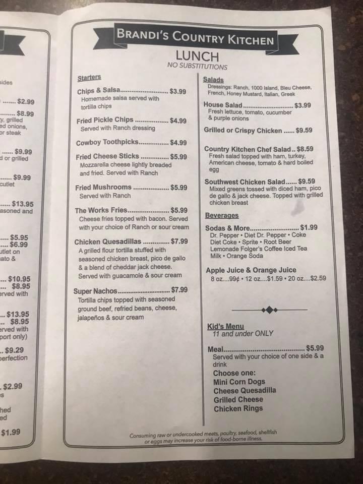 Menu at Brandi's Country Kitchen restaurant, Decatur, 112 W Walnut St