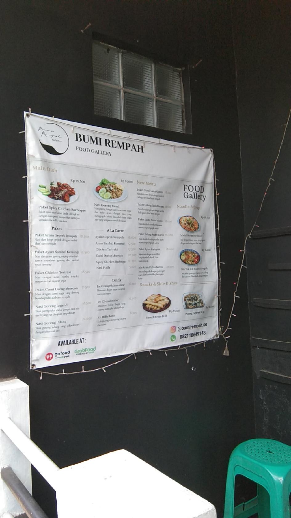 Menu at Bumi Rempah restaurant, Padalarang