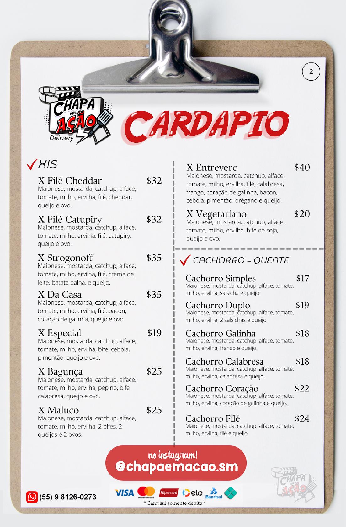 Menu em Chapa em Ação pub & Bar, Santa Maria