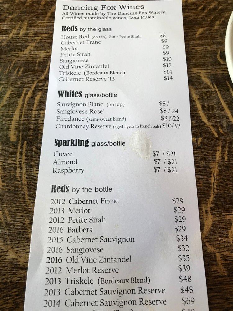Menu at Dancing Fox Winery & Brewery restaurant, Lodi