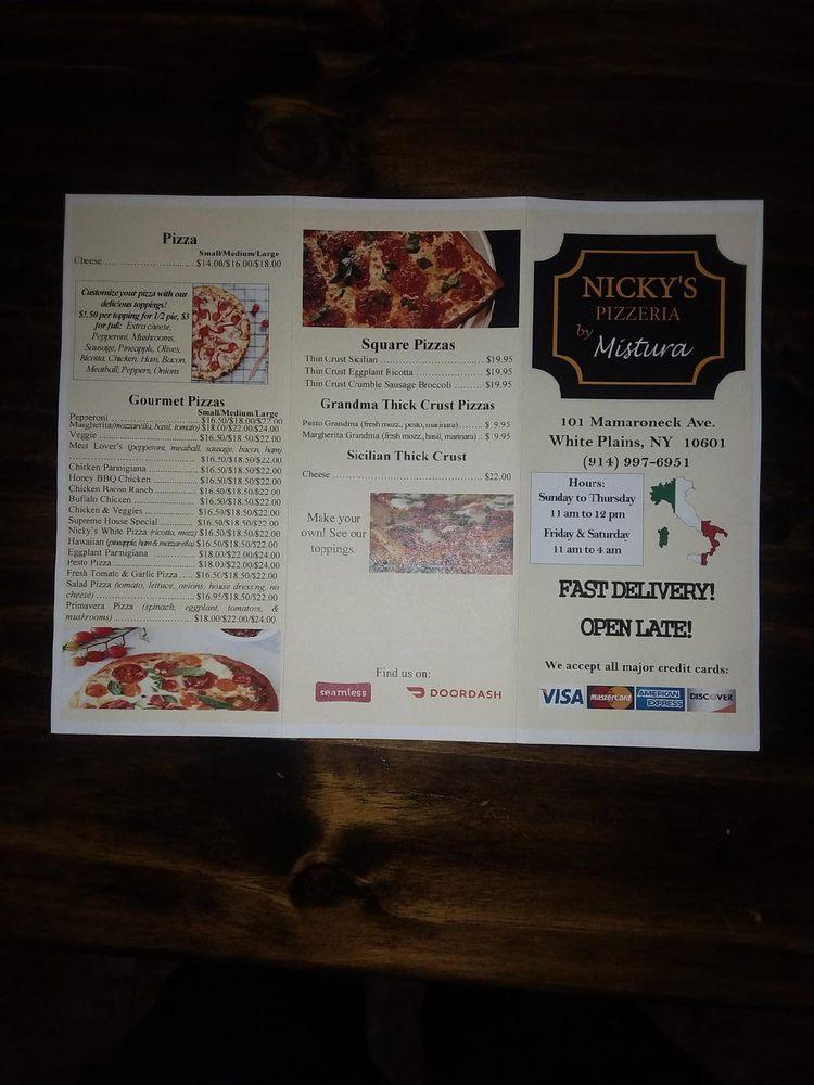 Menu at Nicky's Pizzeria, White Plains