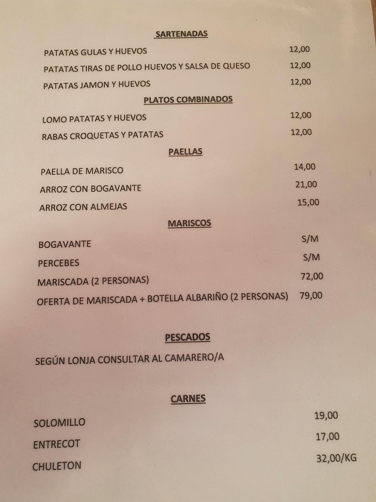 Carta de Restaurante El Pescador, Arnuero