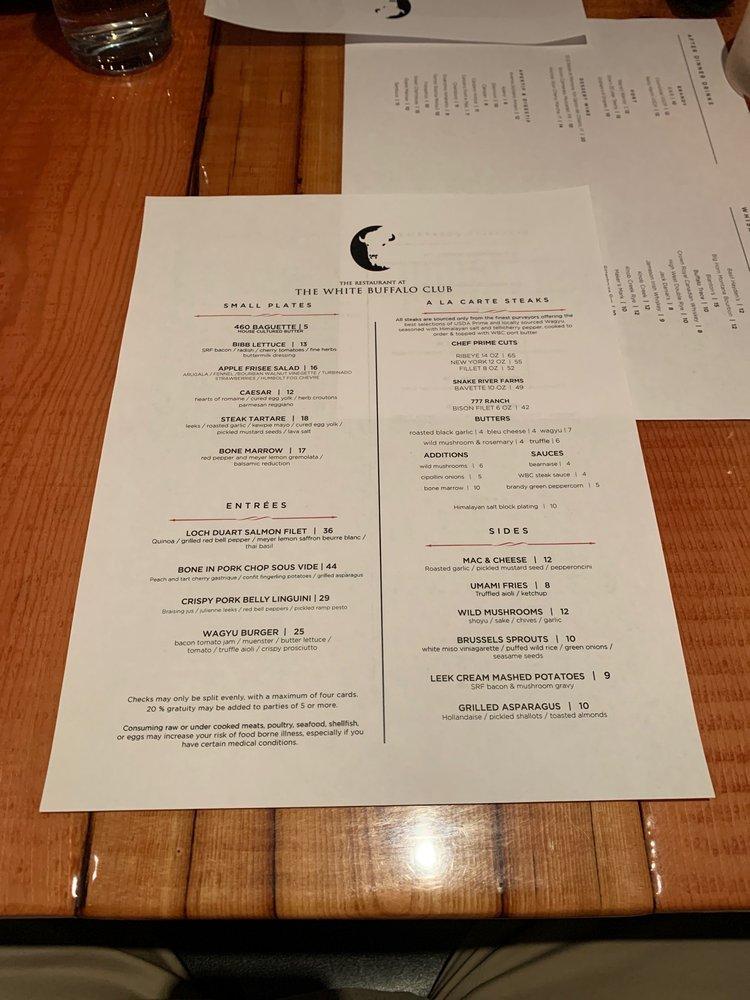 Menu at The White Buffalo Club, Jackson