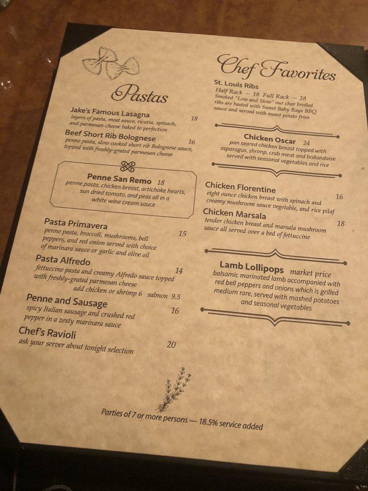 Menu at Jake's Steakhouse, Tehachapi