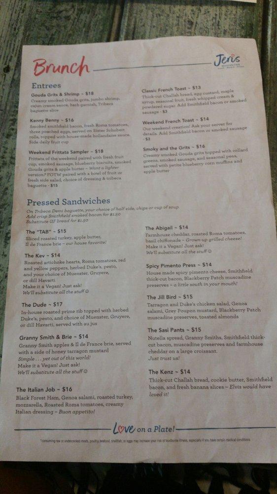 Carta de Jeri's Midtown Cafe, Tallahassee