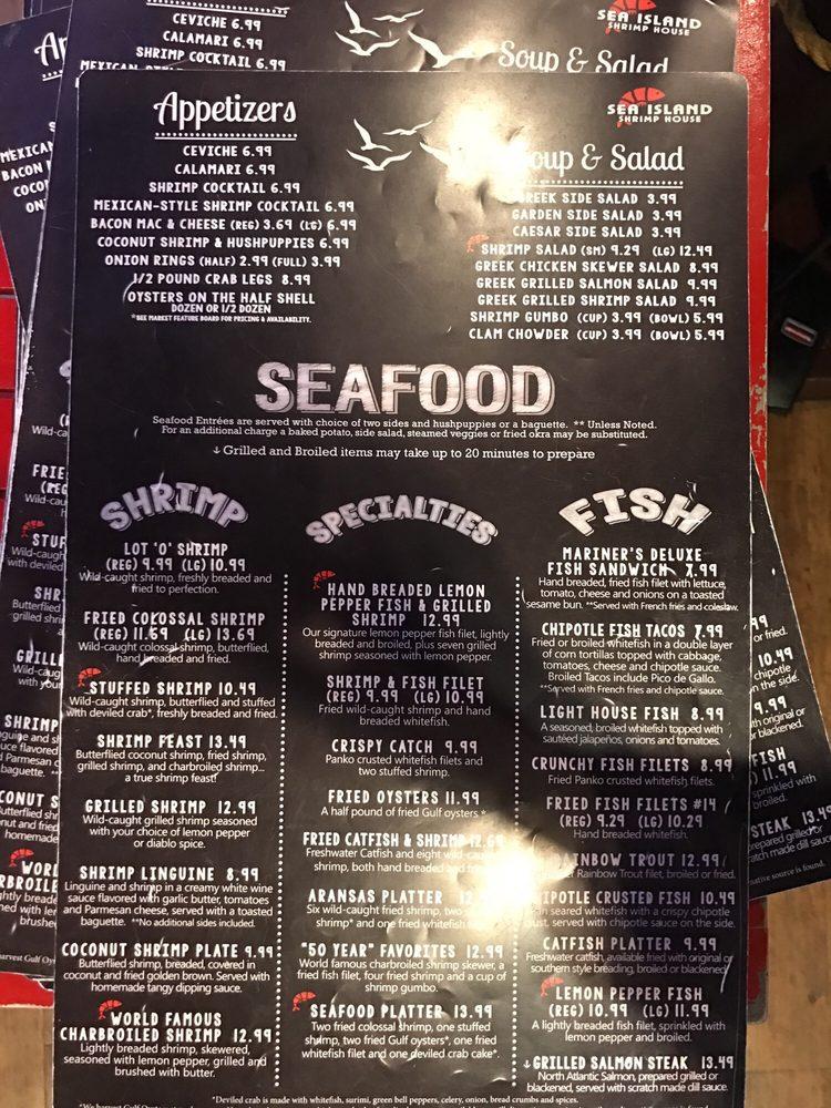 Menu at Sea Island Shrimp House restaurant, San Antonio, I-10