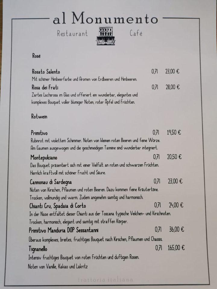 Speisekarte von al Monumento restaurant, Norderney