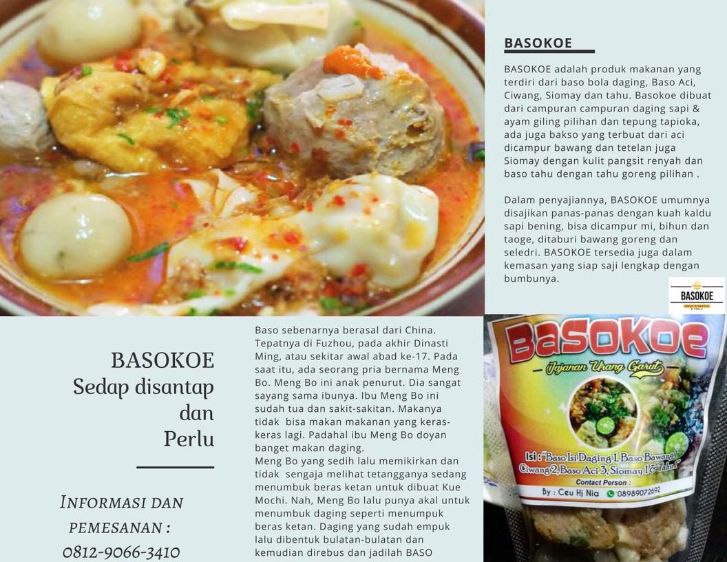 Menu at Baso Aci BASOKOE restaurant, Garut