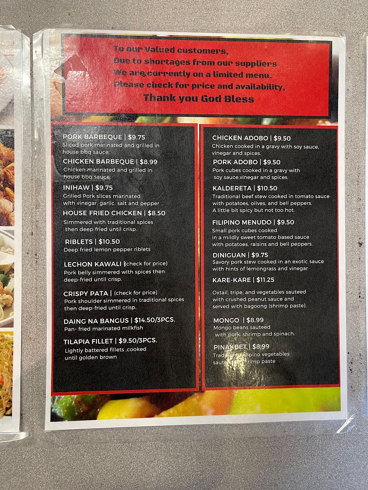 Menu at Best Lumpia BBQ, Stockton, Thornton Rd J