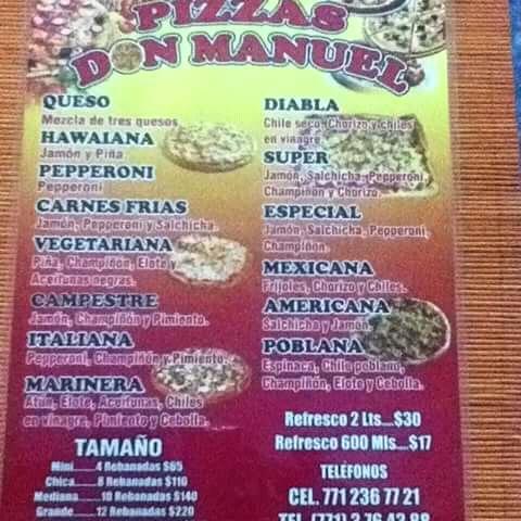 Menu at Pizzas Don Manuel °Chacon° restaurant, Pachuca