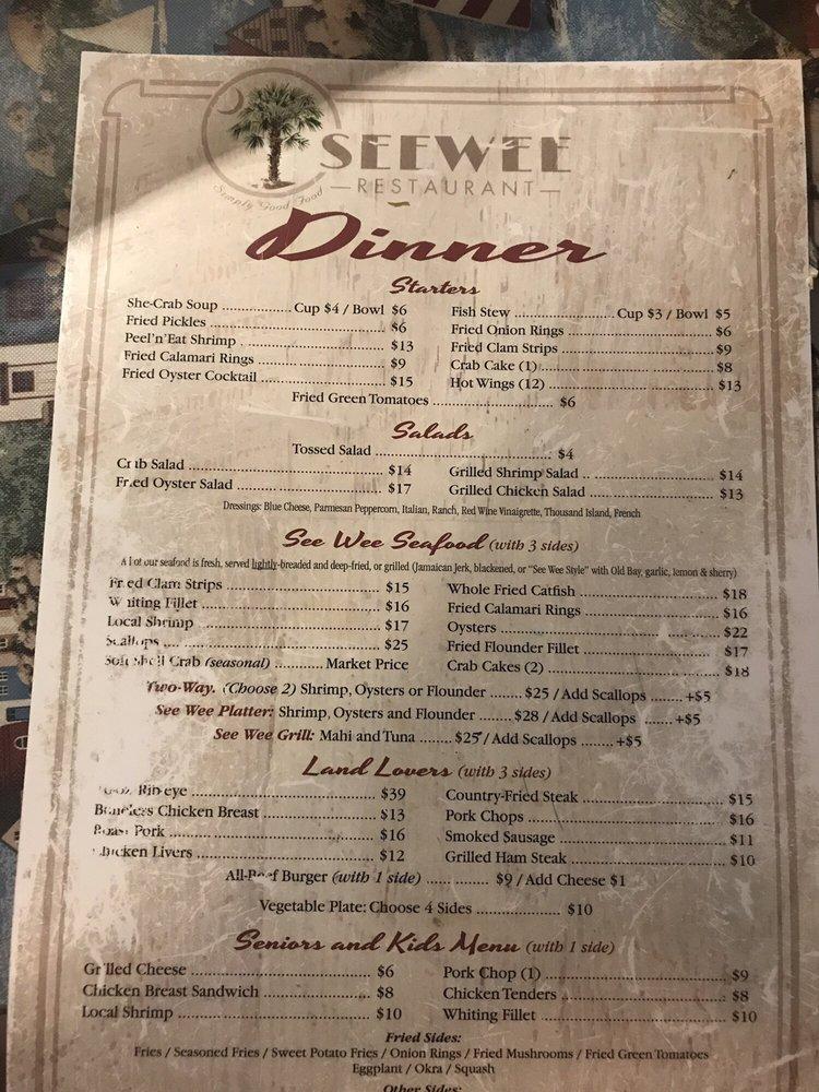 Menu at Seewee Restaurant, Awendaw, 4808 N Hwy 17