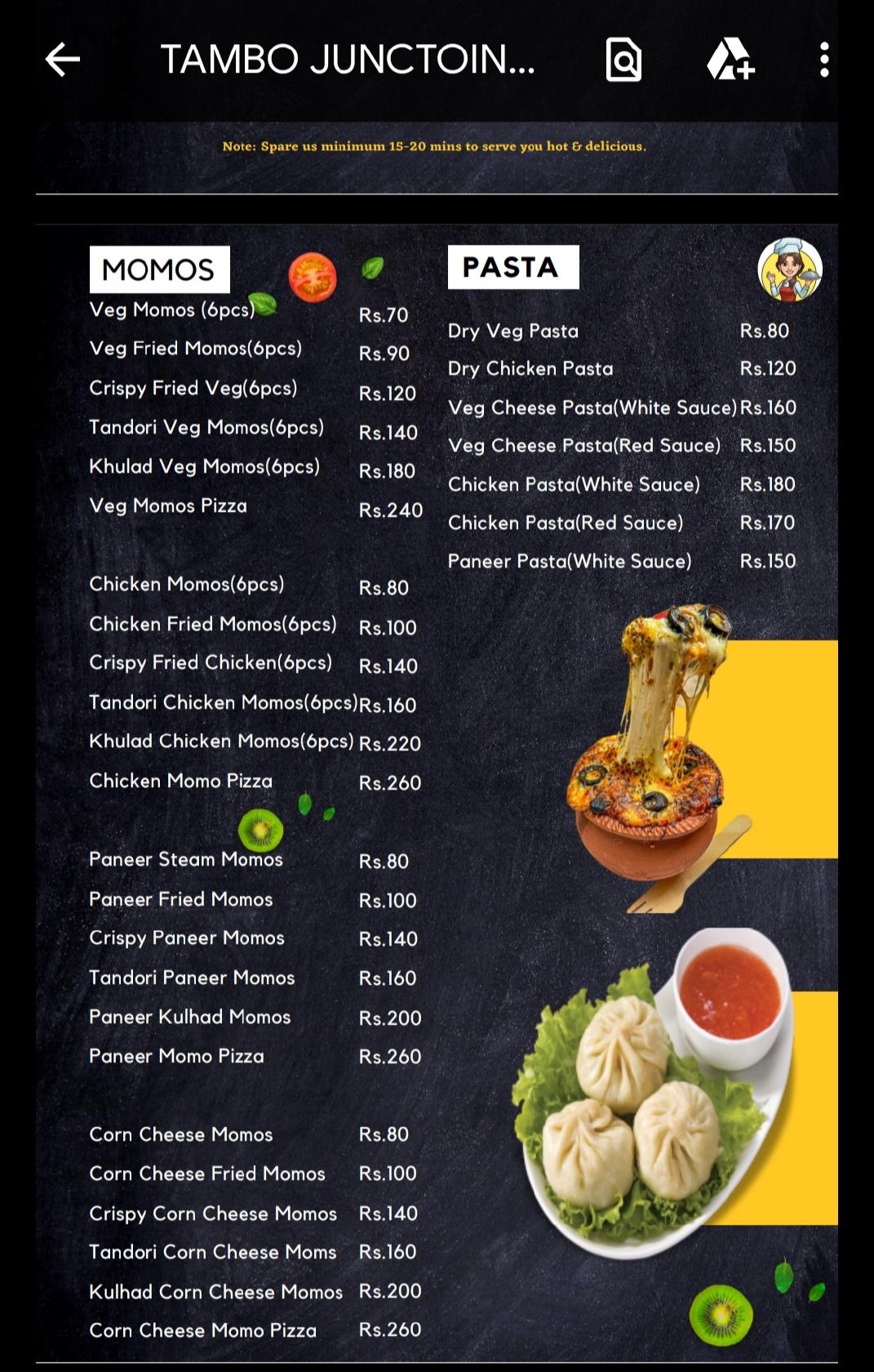 Menu at Tambo Junct'n- Lounge & Rooftop Restaurant, Chaibasa